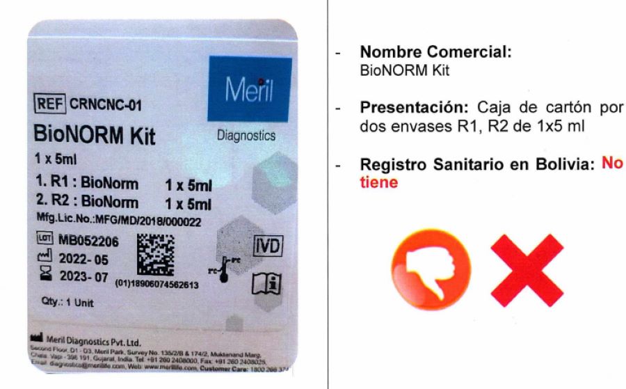 Agemed advierte sobre comercialización de BioNORM Kit sin registro sanitario